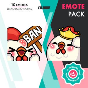 Chicken Emote Bundle, 10 Cute Twitch Chicken Uwu, Ban, Heart Emote Set ...