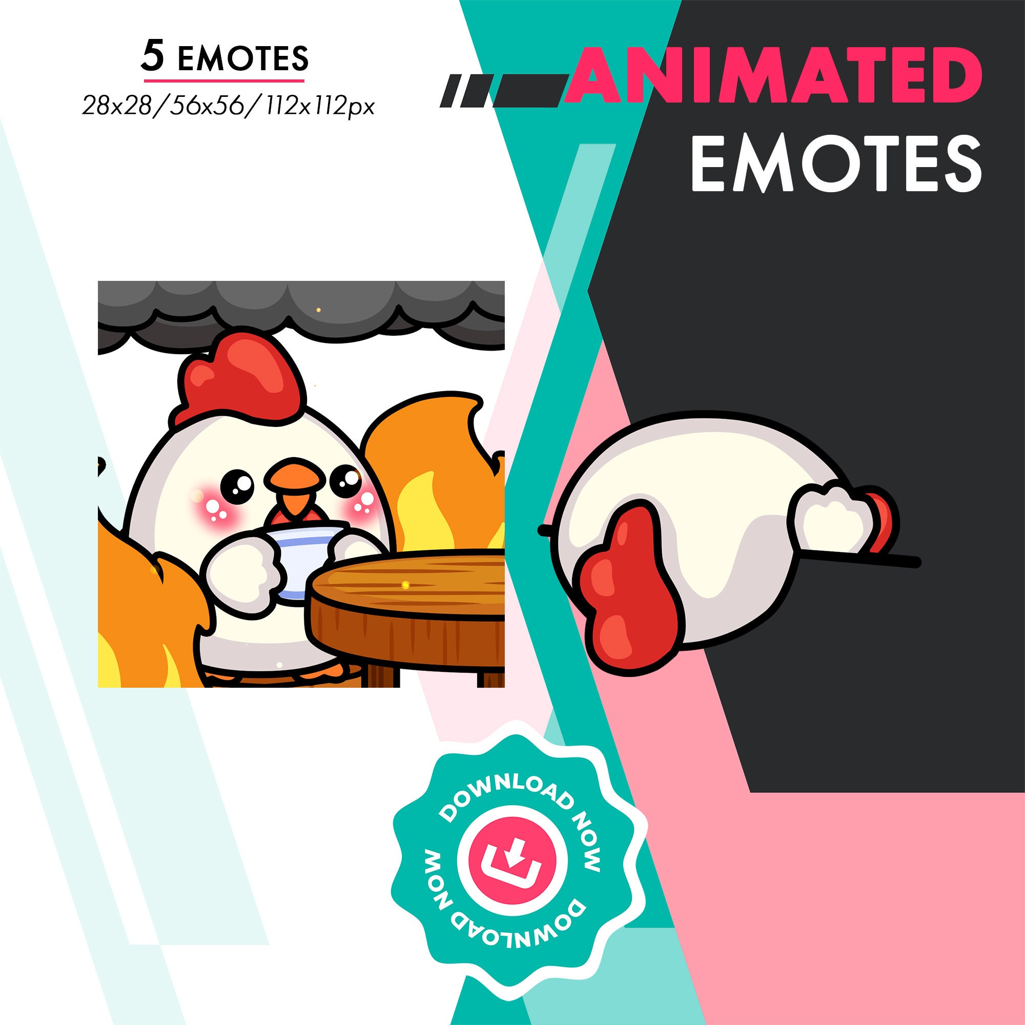 Animated Chicken Emotes Pack 2, 5 Cute Chick Knife, It is Fine, Pet ...