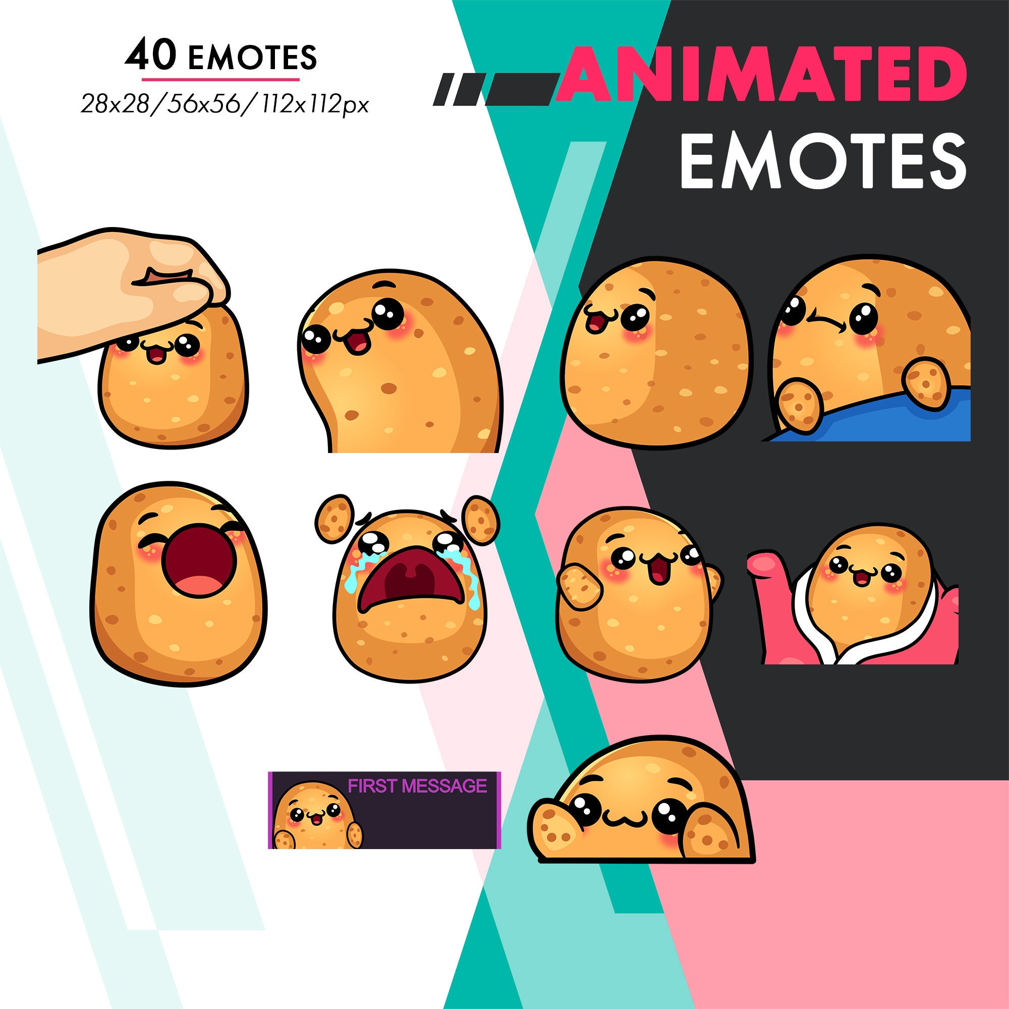 40 Animated Potato Emotes Pack, Mega Cute Potato Steer, Wiggle, Spray ...