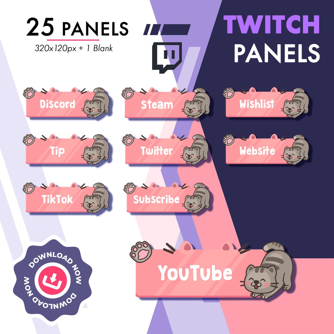 Cat Twitch Panels | 25 Cute Cat Twitch Streamer Pack | Discord, Twitch ...