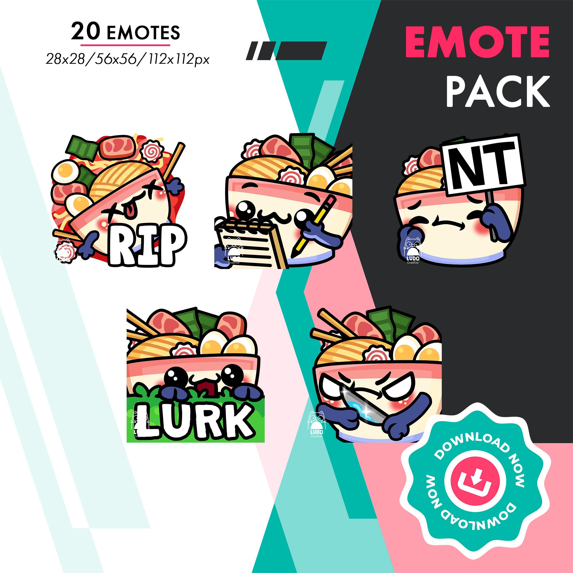 Mega Ramen Emote Pack, 20 Cute Noodle Heart, Ban, Hype, Rip Emote Set ...