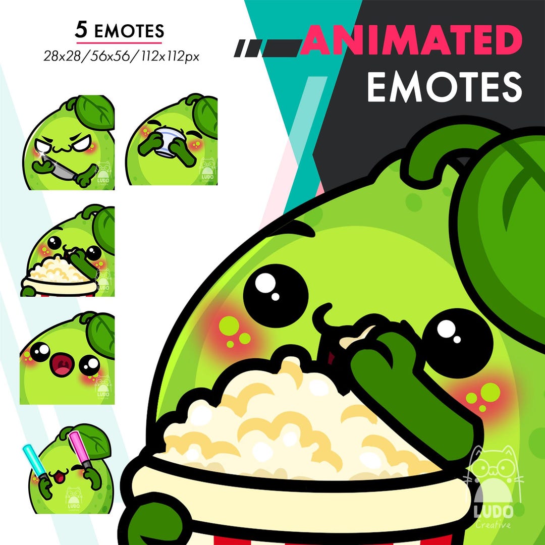 Animated Lime Emote Pack 3, 5 Cute Food Glowing Sticks, Popcorn, OMG ...