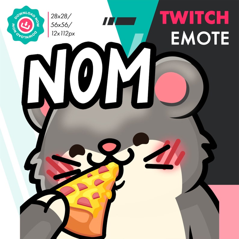 Hamster Eating Emote, Cute Cartoon Mouse Pizza Nom Emote for Twitch ...