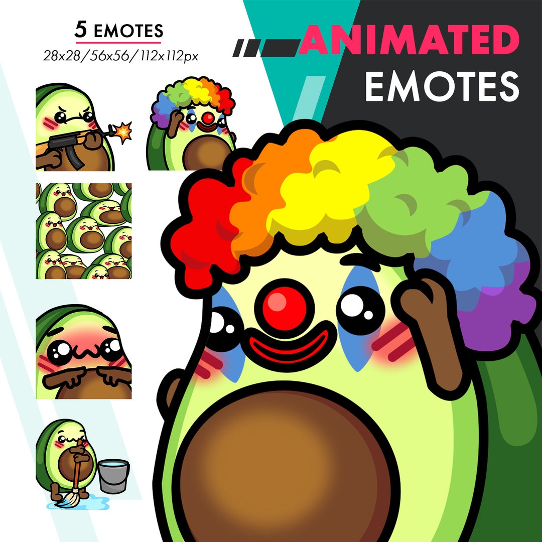 Animated Avocado Emotes Pack 2, 5 Cute Avocado Raid, Clean, Clown Emote ...