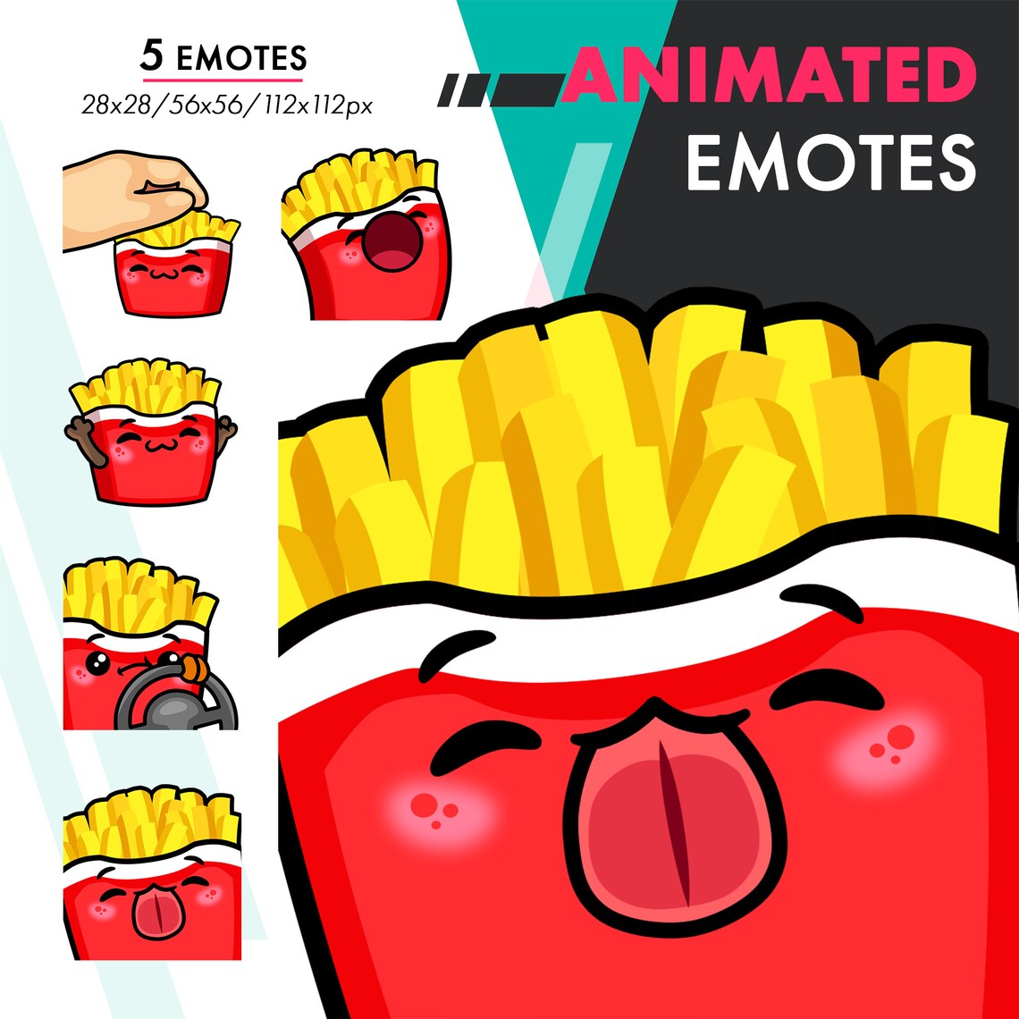 Animated French Fries Emotes Pack, 5 Cute Potato Chips Dance, Lick, POP ...