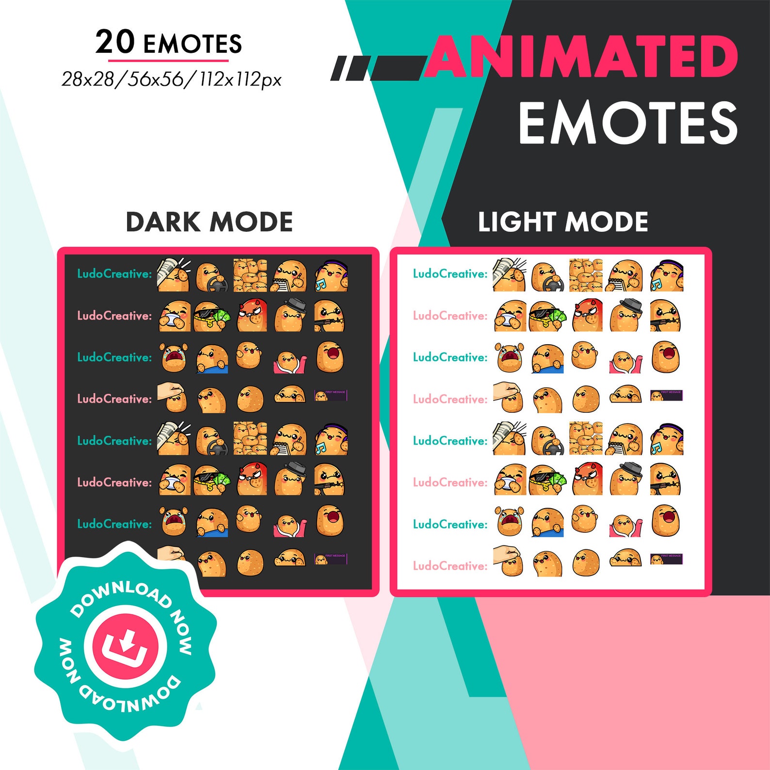 Mega Animated Potato Emotes Pack, 20 Cute Potato Steer, Bobble, Aim ...