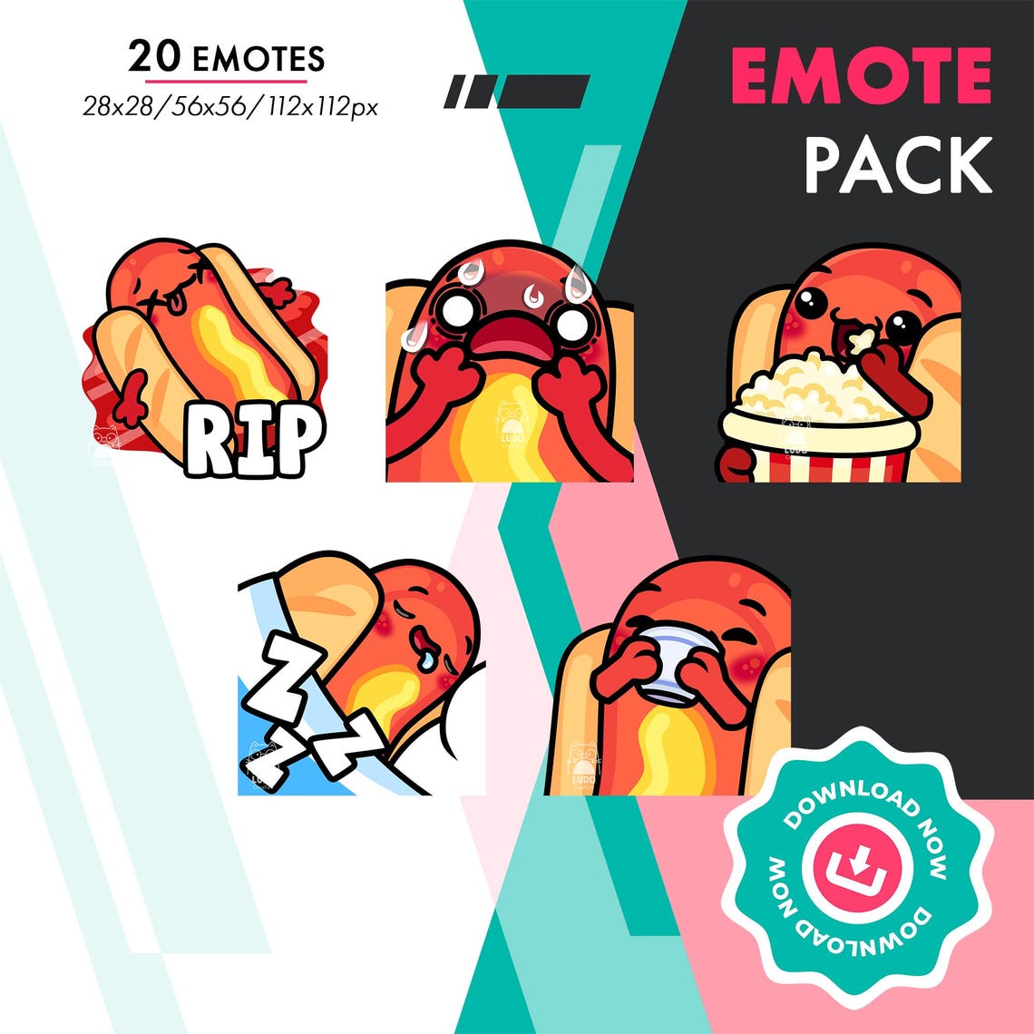 Mega Hotdog Emote Pack, 20 Cute Sausage Hi, Hype, Noted Still Emote Set ...