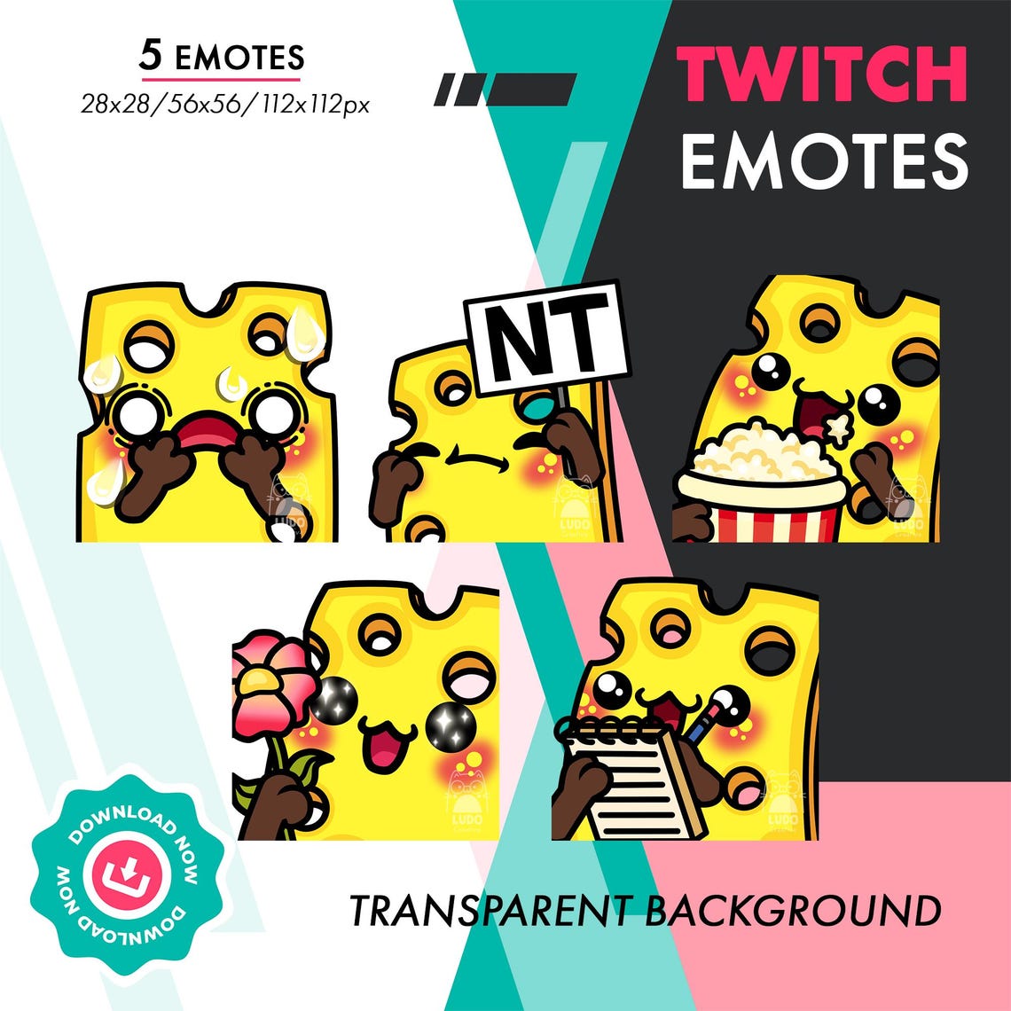 Cheese Emote Pack 4, Cute 5 Cheddar Slice Noted, NT, Eating Popcorn ...