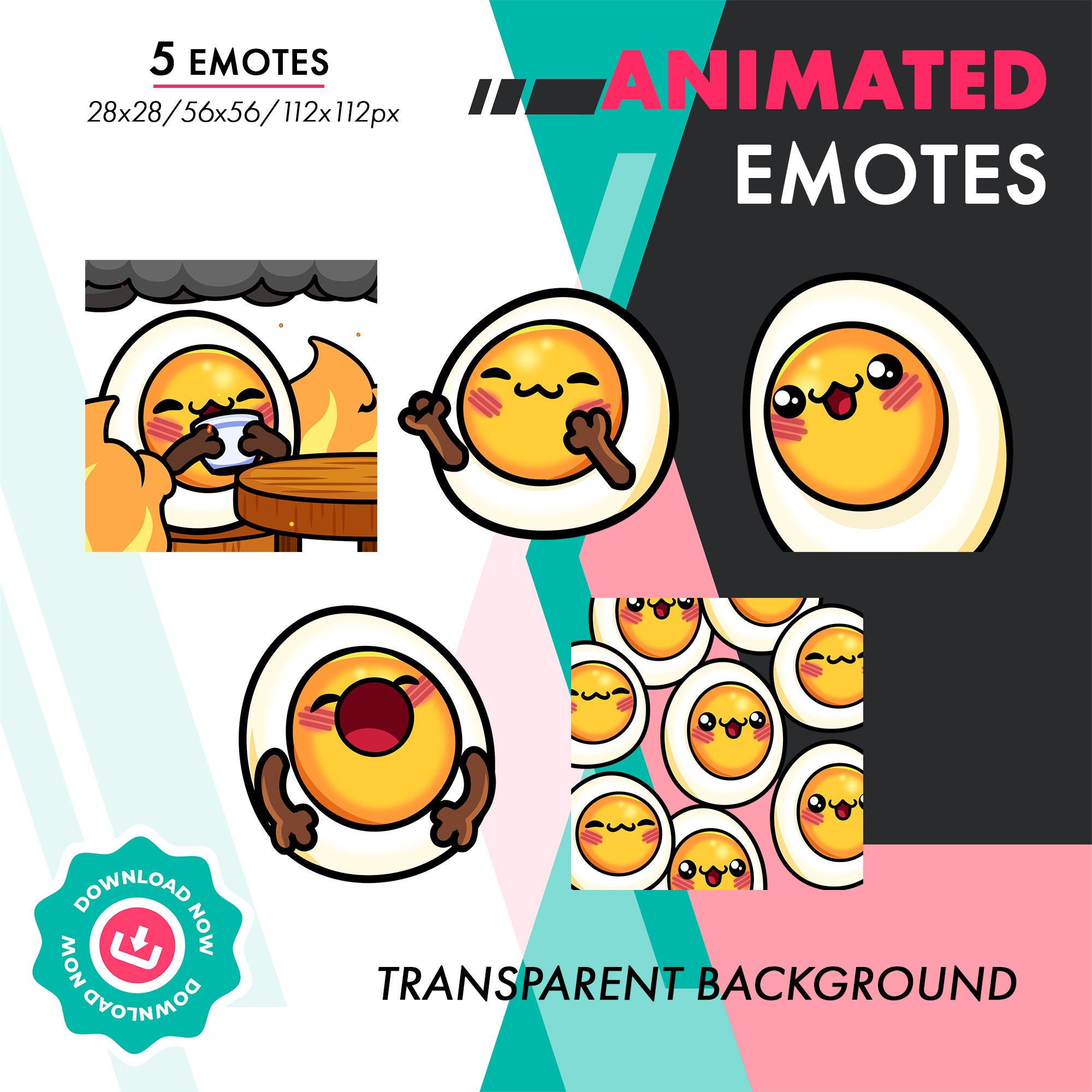 Animated Boiled Egg Emotes Pack, 5 Cute Egg Wiggle, Raid, This is Fine ...
