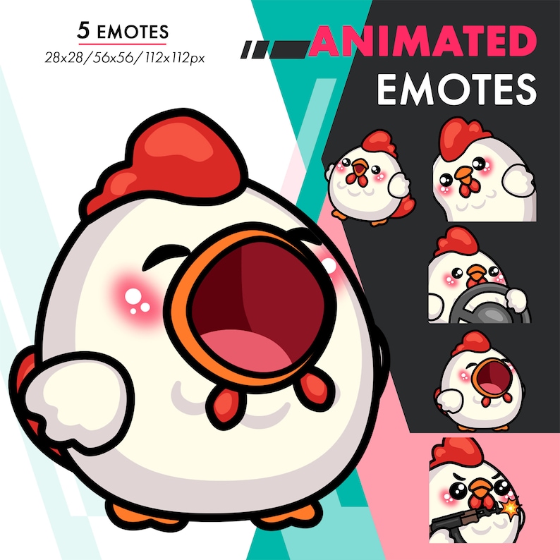 Animated Chicken Emotes Pack, 5 Cute Chick Aim, Dance, Steering Wheel ...