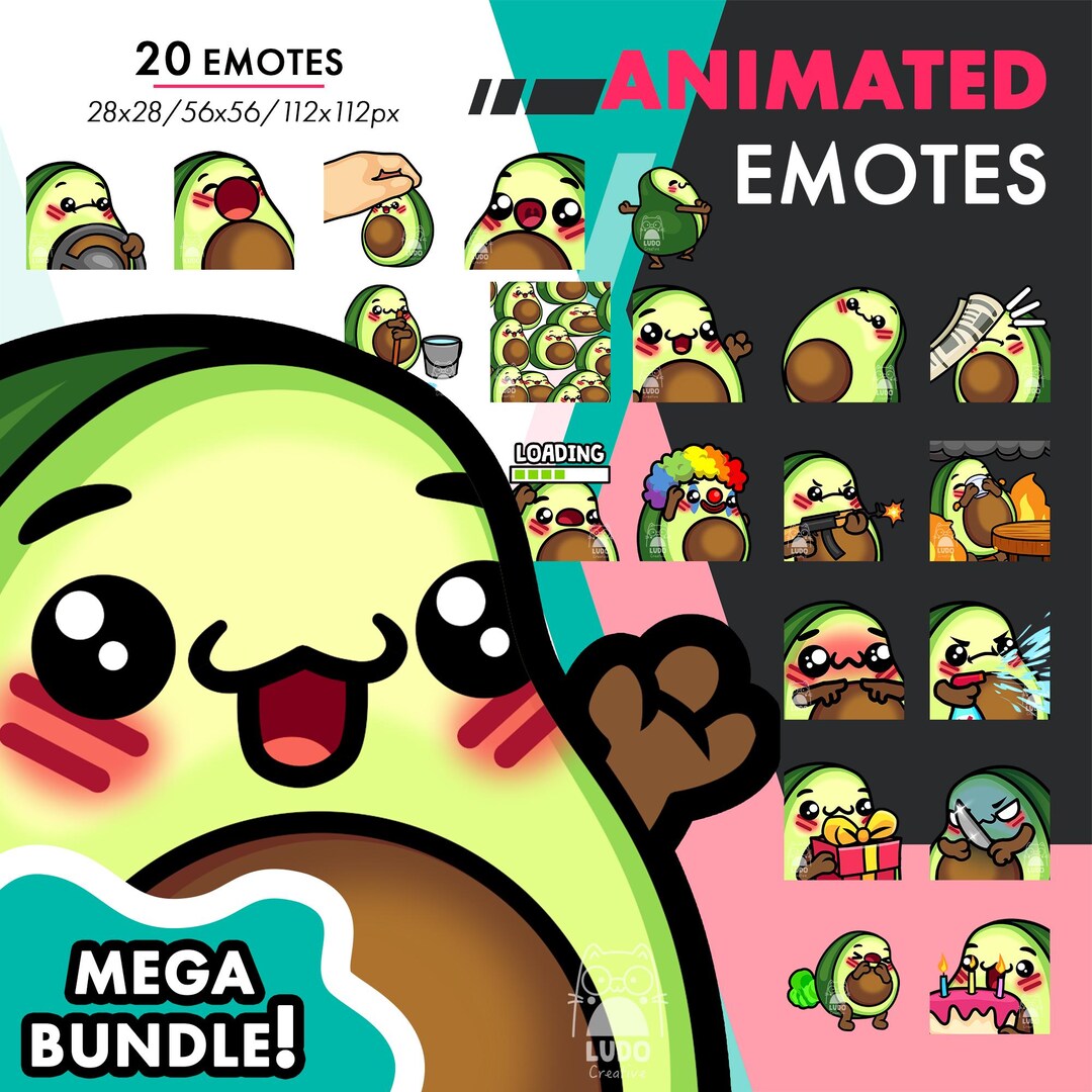 Mega Animated Avocado Emote Pack, 20 Cute Wiggle, Knife, POP Emote Set ...