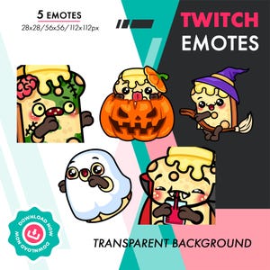 Halloween Toast Emote Pack, Cute 5 Zombie, Ghost, Pumpkin Bread Emote ...