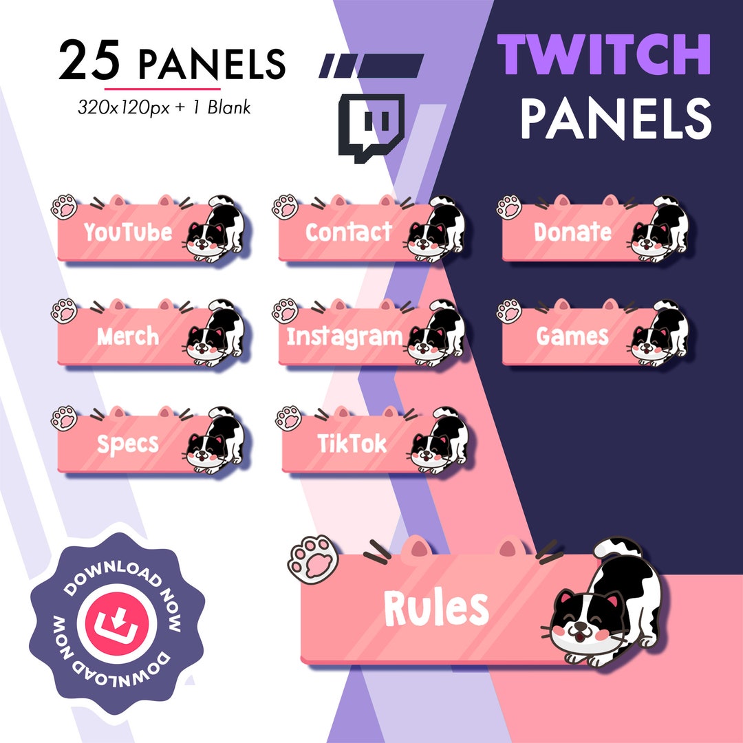 Cat Twitch Panels | 25 Cute Cat Twitch Streamer Pack | Discord, Twitch ...