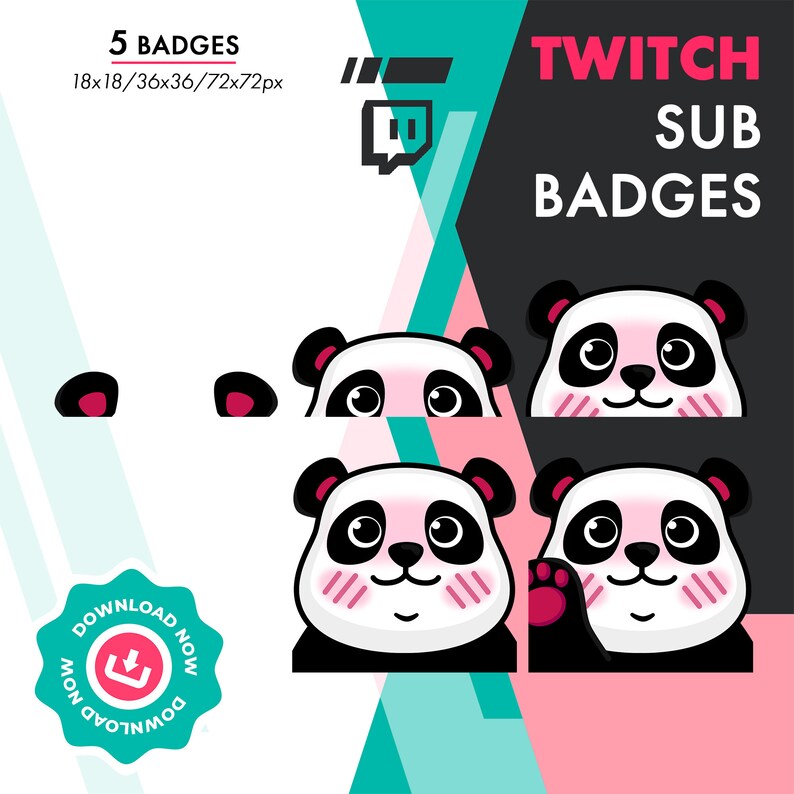 Twitch Sub Badges 5 Cute Panda Sub Bit Cheer Badges Pack for - Etsy