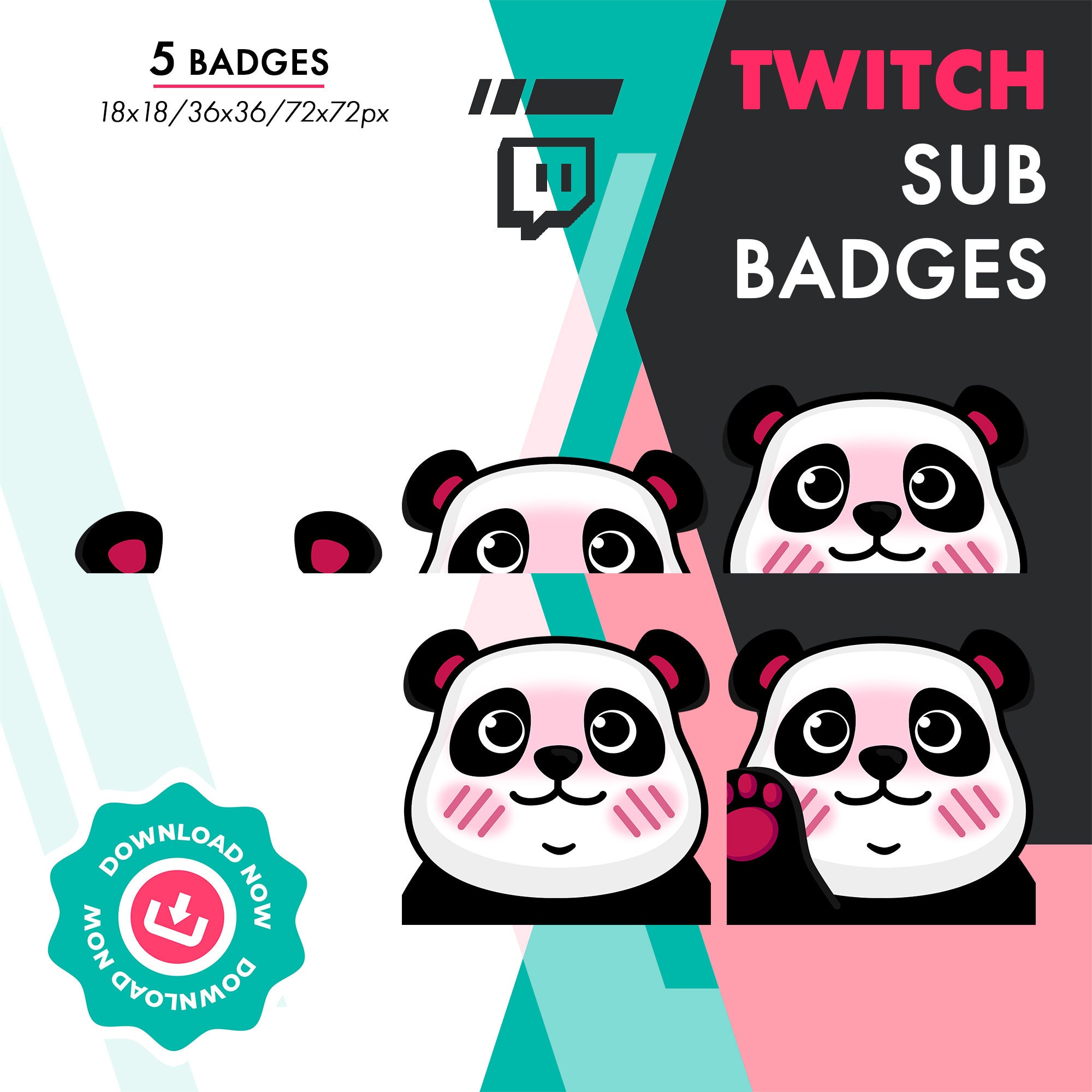Twitch Sub Badges 5 Cute Panda Sub Bit Cheer Badges Pack for Streamers ...