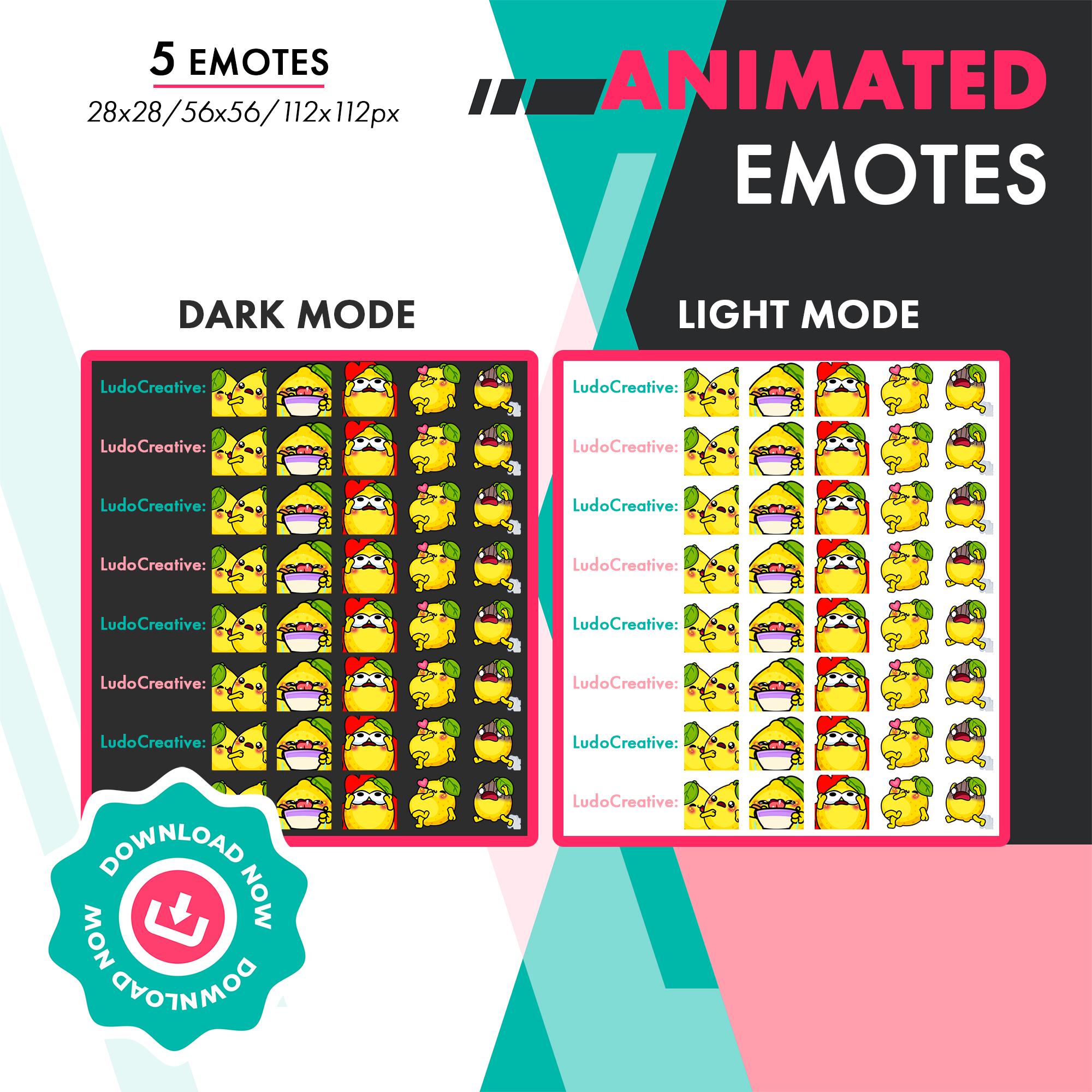 Animated Lemon Emotes Pack 6, 5 Cute Lemon Hug, Kiss, Elmo Fire Emote ...