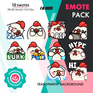 Chicken Emote Bundle 2, 10 Cute Twitch Chicken Hi, Hype, Rip Still ...