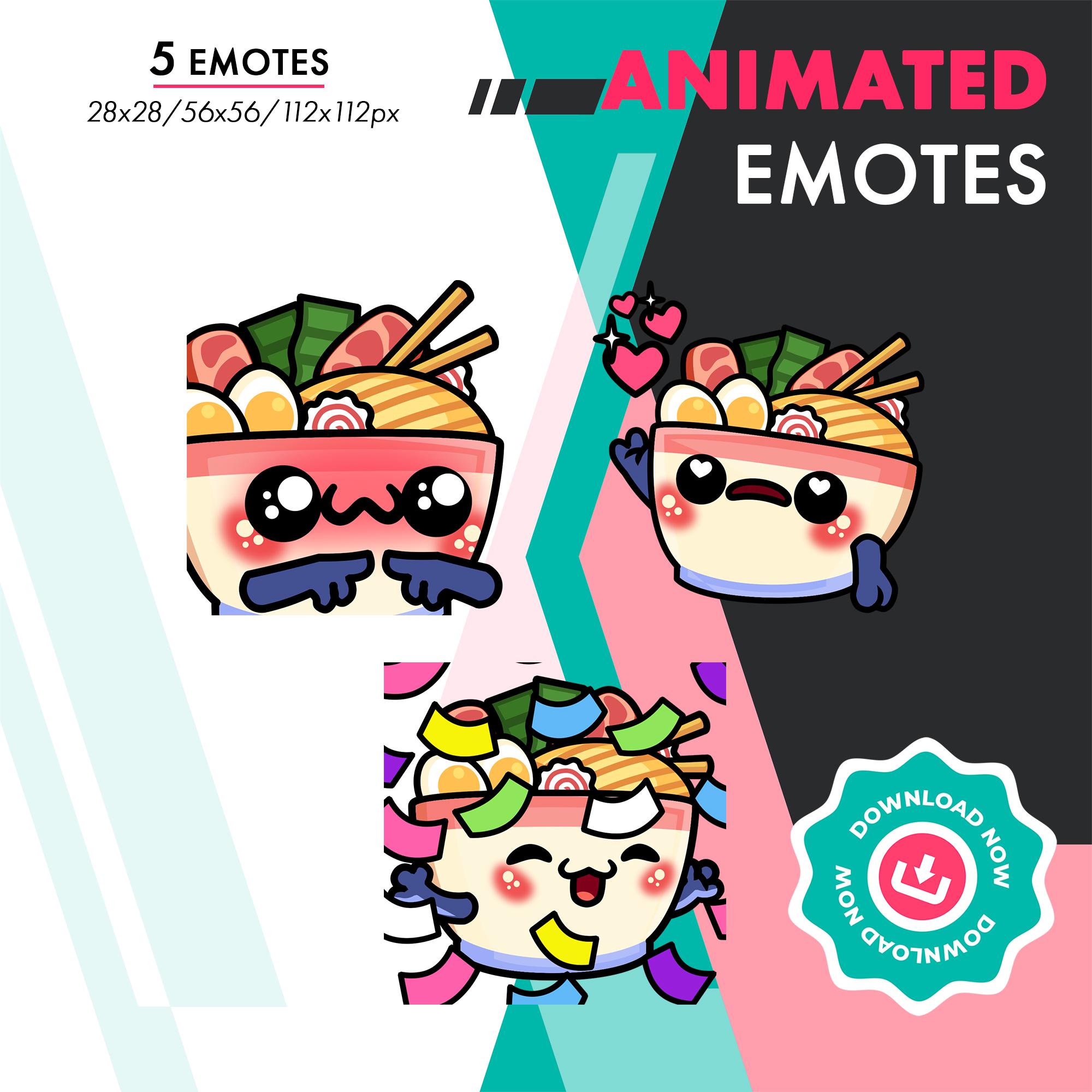 Animated Ramen Emotes Pack 3, 5 Cute Noodle Love, Wave, Hype Emote Set ...