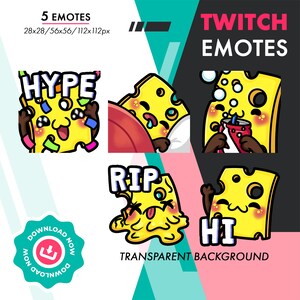 Cheese Emote Pack, Cute 5 Cheddar Slice Rip, Hype Emote Set for Twitch ...