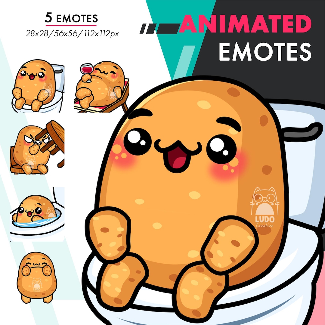 Animated Potato Emotes Pack 19, 5 Cute Potato Toilet, Wine, Flipping ...