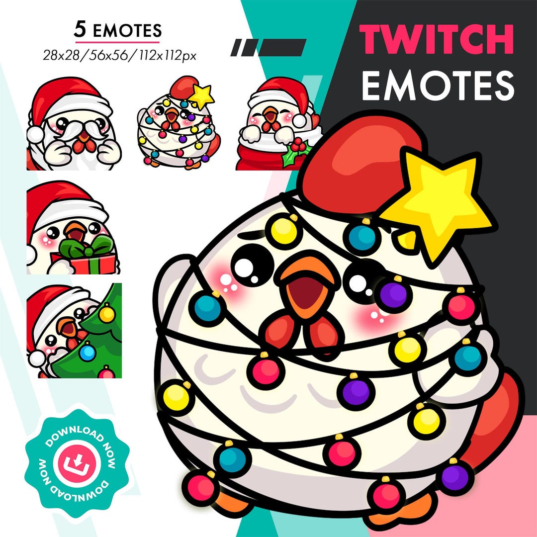 Christmas Chicken Emotes Pack, 5 Cute Chick Christmas Gift, Tree, Fairy ...