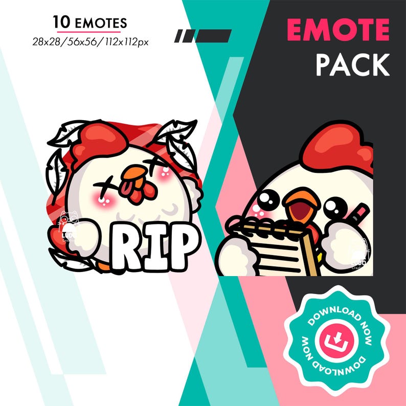 Chicken Emote Bundle 2, 10 Cute Twitch Chicken Hi, Hype, Rip Still ...