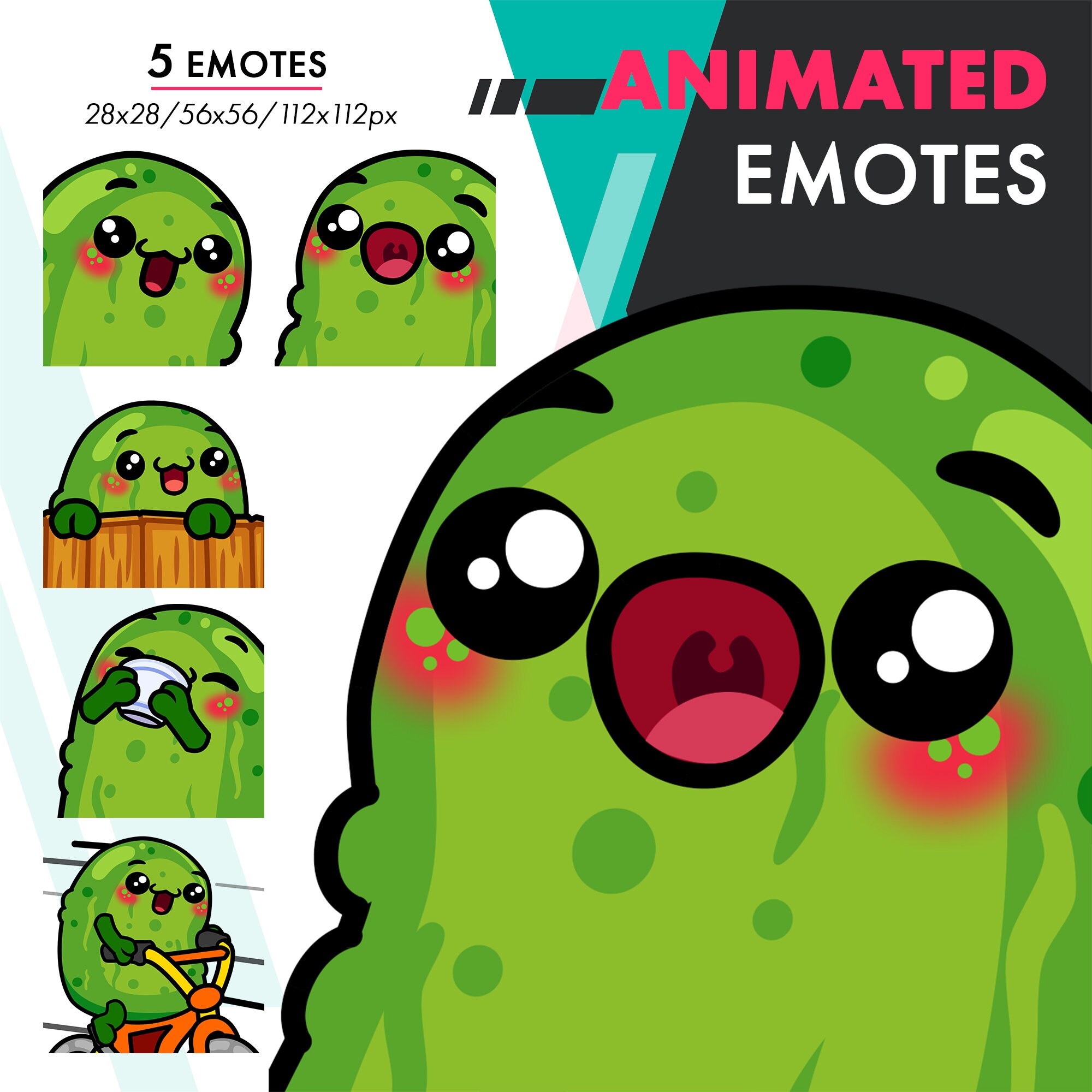 Animated Pickle Emotes Pack 4, 5 Cute Omg, Brows, Lurk Emote Set for ...
