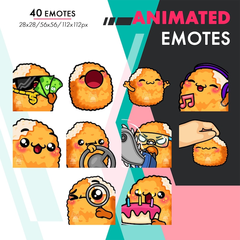40 Animated Nugget Emotes Pack, Mega Cute Fried Chicken Steer, Wiggle ...