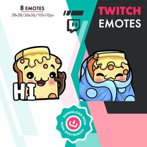 Twitch Toast Emote Pack | Cartoon Bread Rage, Knife, Hi, Cozy Blanket ...