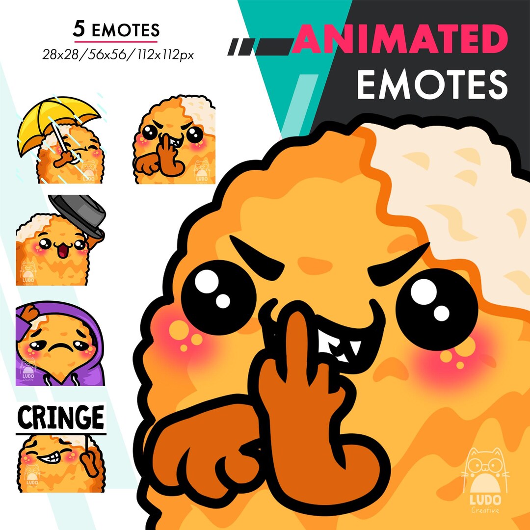 Animated Chicken Nugget Emotes Pack 13, 5 Cute Fried Cringe, Middle ...