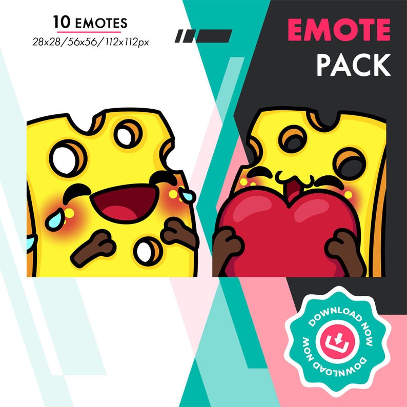Cheese Emote Pack, 10 Cute Twitch Cheddar Slice Rip, Heart, Hype Emote ...