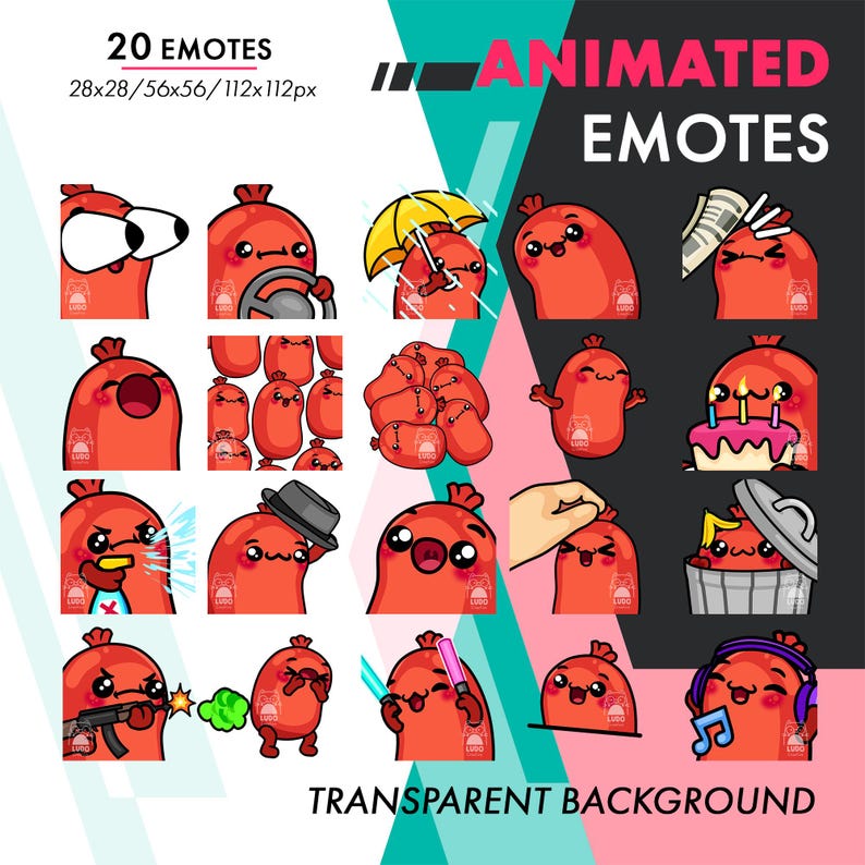 Mega Animated Sausage Emotes Pack, 20 Cute Frankfurter POP, Raid, Dance ...