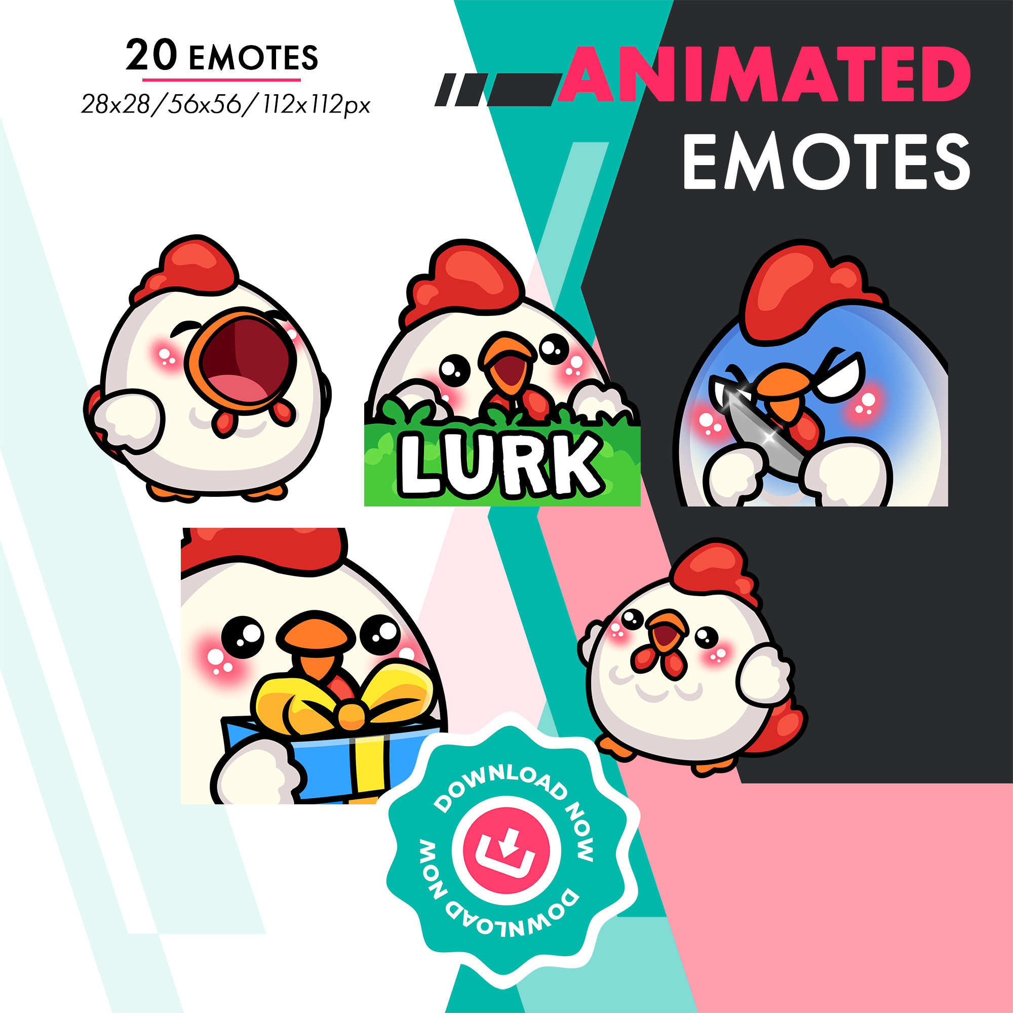 Mega Animated Chicken Emotes Pack, 20 Cute Chick Steer, Bobble, Aim ...