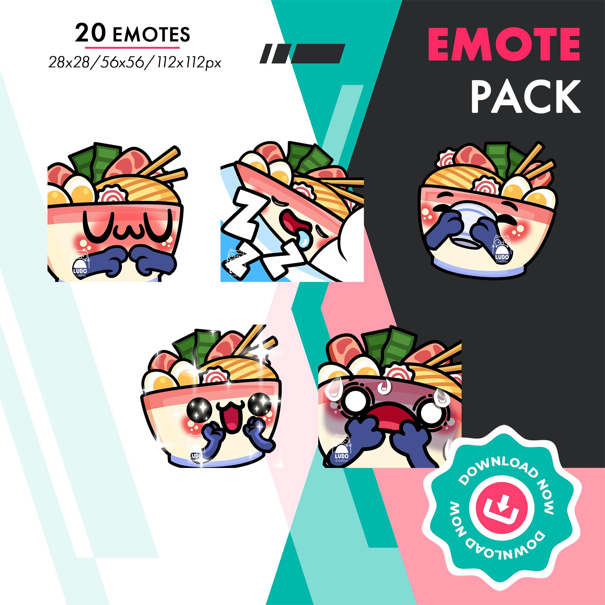 Mega Ramen Emote Pack, 20 Cute Noodle Heart, Ban, Hype, Rip Emote Set ...