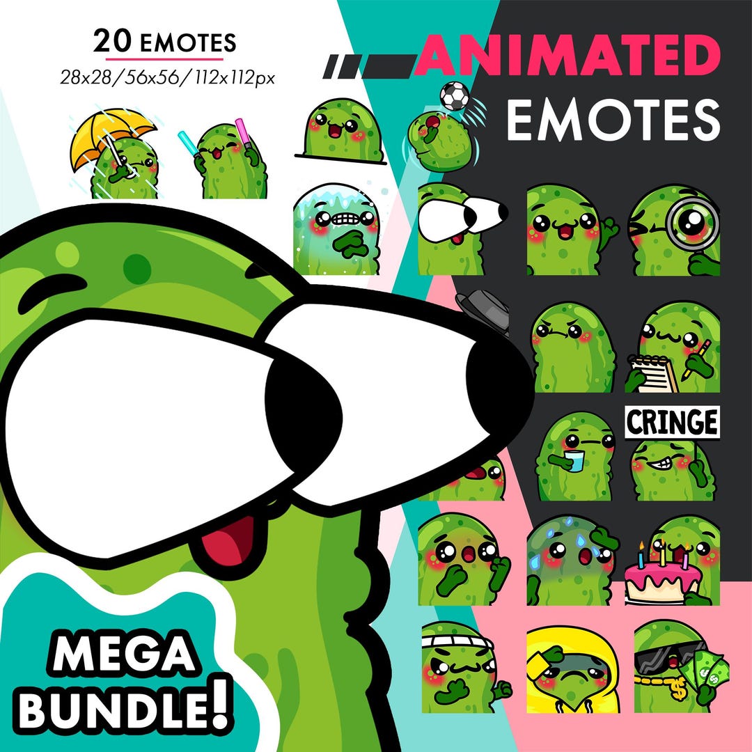 Mega Animated Pickle Emotes Pack 3, 20 Cute Gherkin Confused, Birthday ...