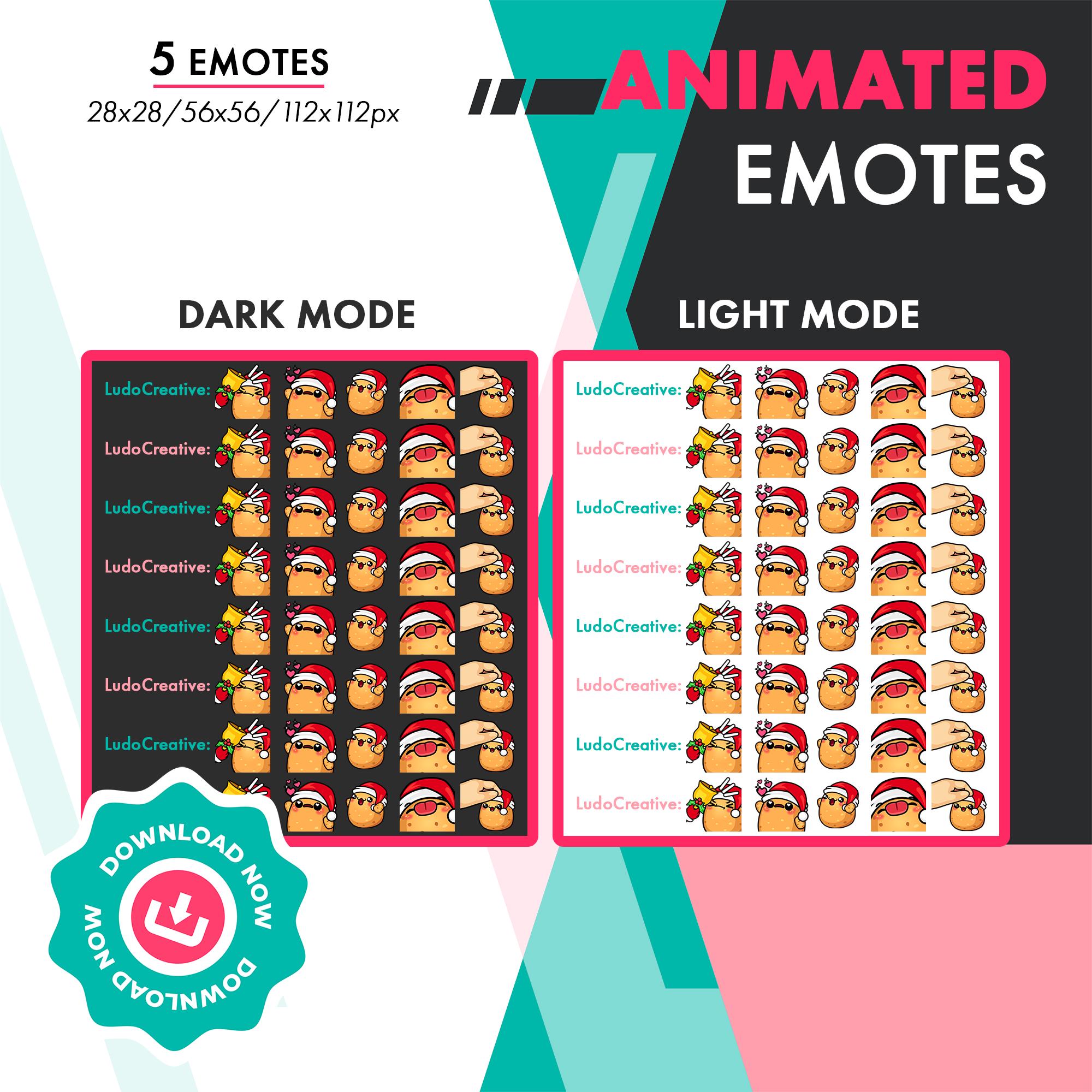 Animated Christmas Potato Emotes Pack 2, 5 Cute Potato Christmas Love ...