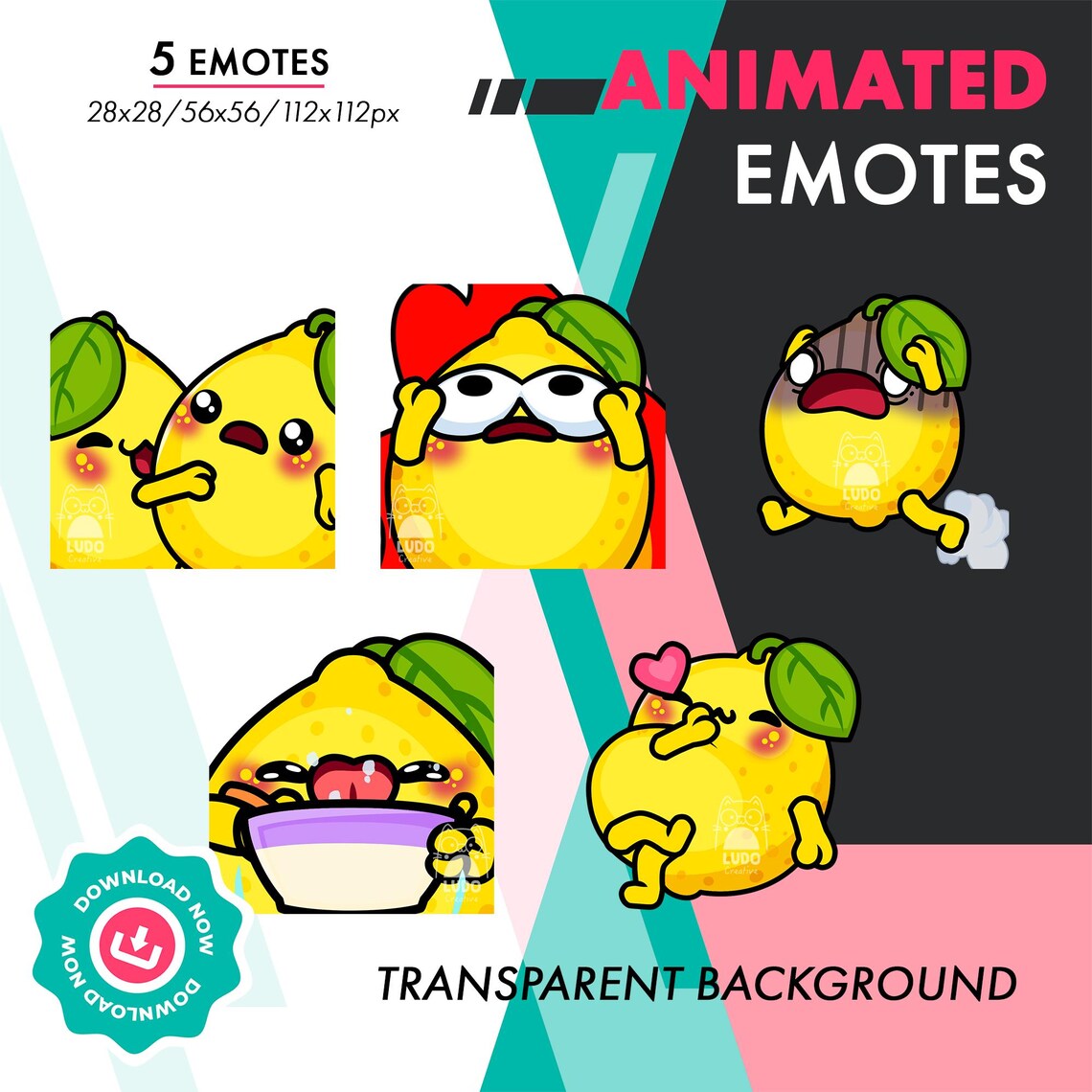 Animated Lemon Emotes Pack 6, 5 Cute Lemon Hug, Kiss, Elmo Fire Emote ...