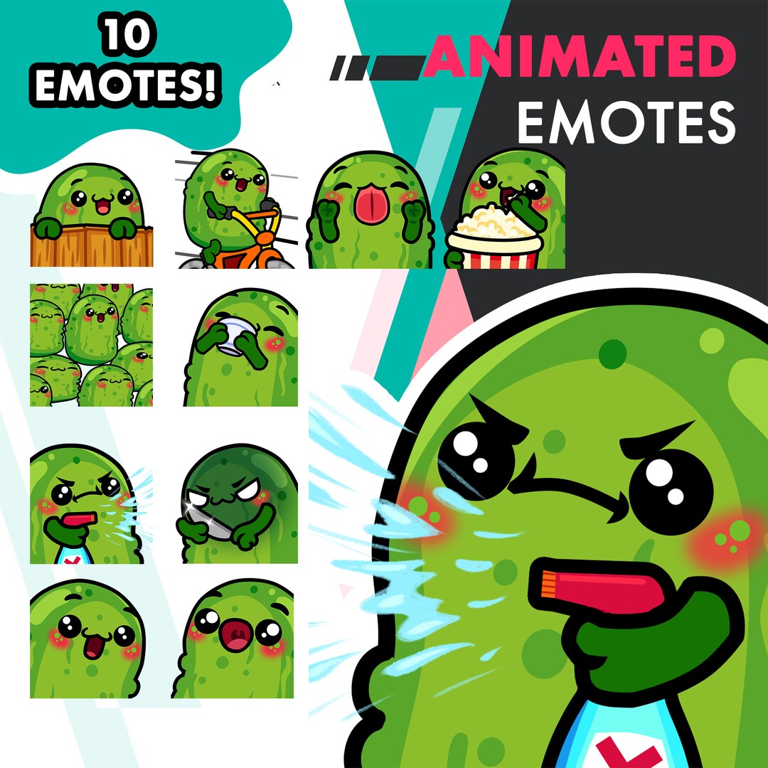 Animated Pickle Emotes Pack 2, 10 Cute Gherkin Spray Bottle, Popcorn ...
