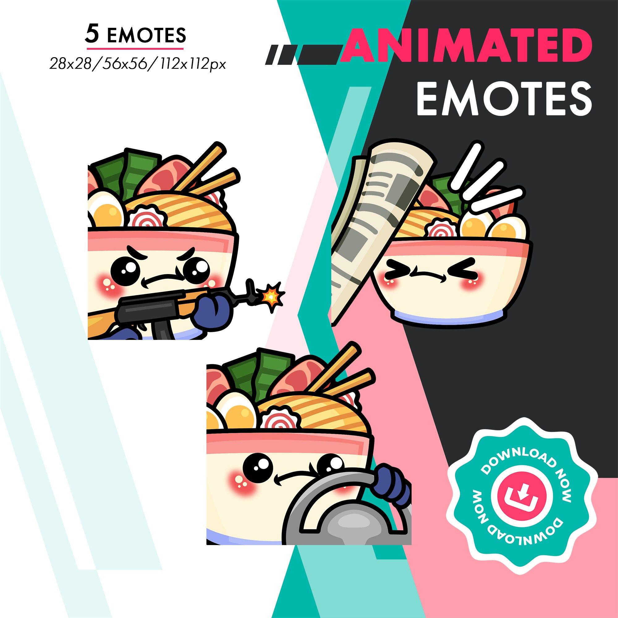 Animated Ramen Emotes Pack, 5 Cute Noodle Steering Wheel, Dance, Bonk ...