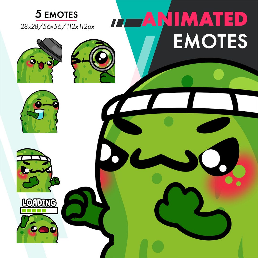 Animated Pickle Emotes Pack 11, 5 Cute Pickle Confused, SUS, Punch ...