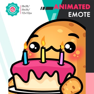 Animated Potato Birthday Cake Emote, Cute Potato Celebrate Emote for ...