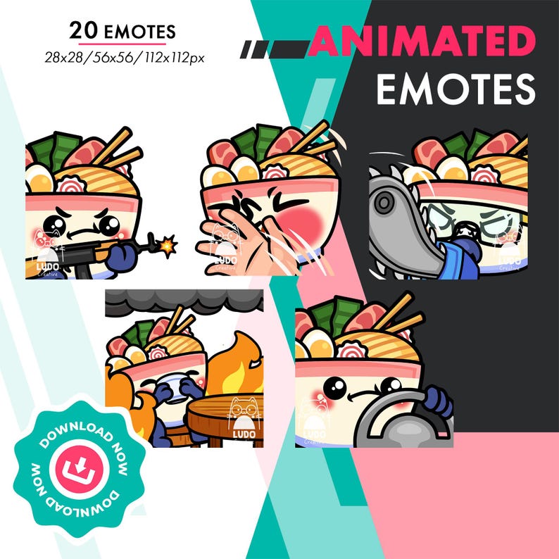 Mega Animated Ramen Emotes Pack, 20 Cute Noodle Dance, Wiggle, Love ...