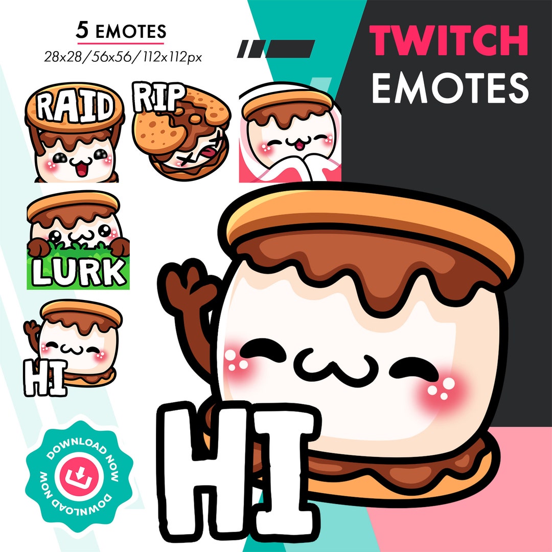 Smores Emote Pack, Cute 5 Twitch Marshmallow Raid, Lurk, Rip Emote Set ...