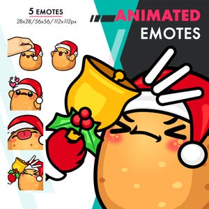 Animated Christmas Potato Emotes Pack 2, 5 Cute Potato Christmas Love ...