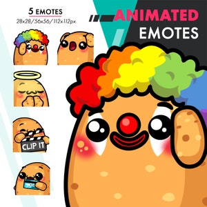 Animated Potato Emotes Pack 12, 5 Cute Potato Clown, Clip It, Credit ...