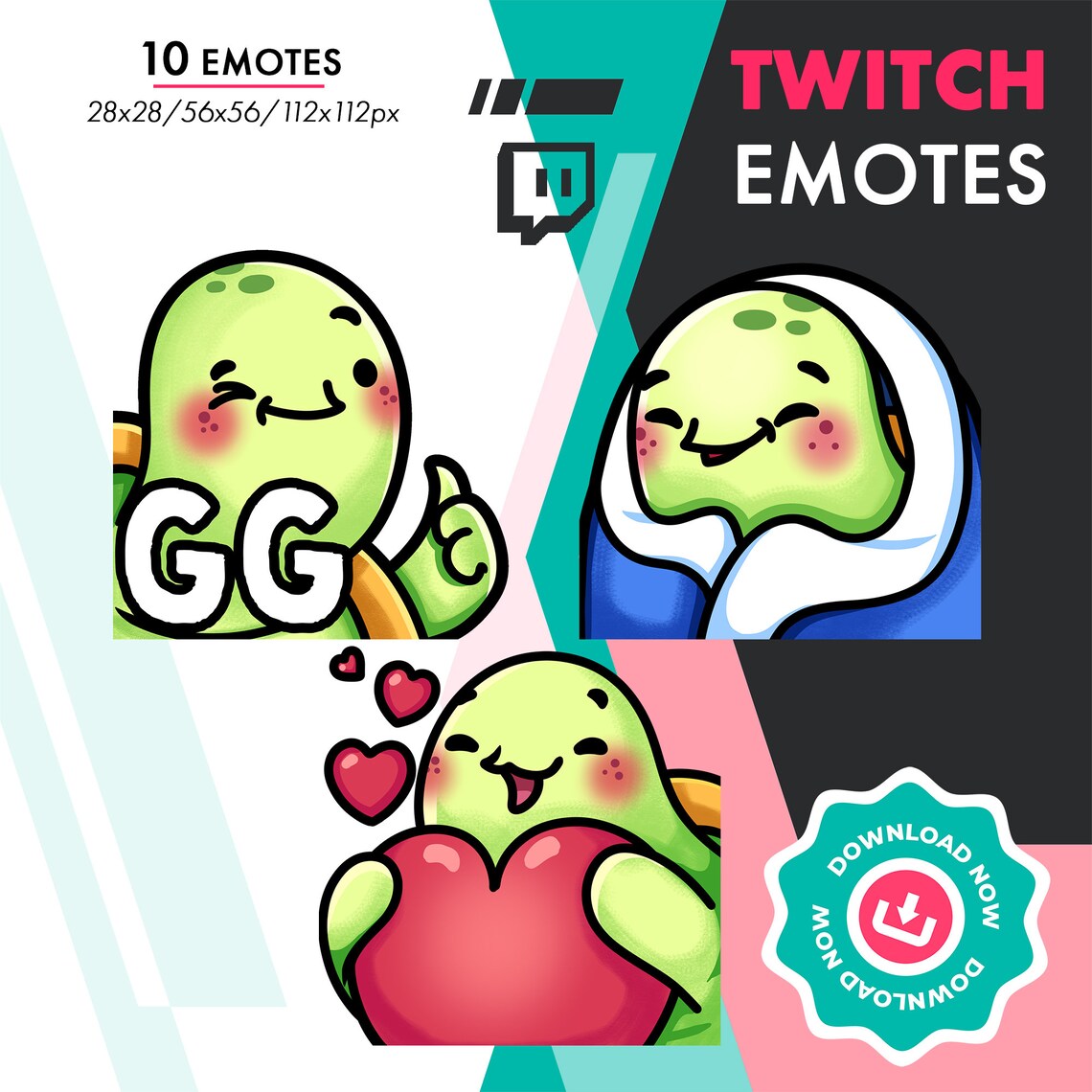 Twitch Turtle Emote Pack | Cute Tortoise RIP, GG, Hype Emote for Twitch ...