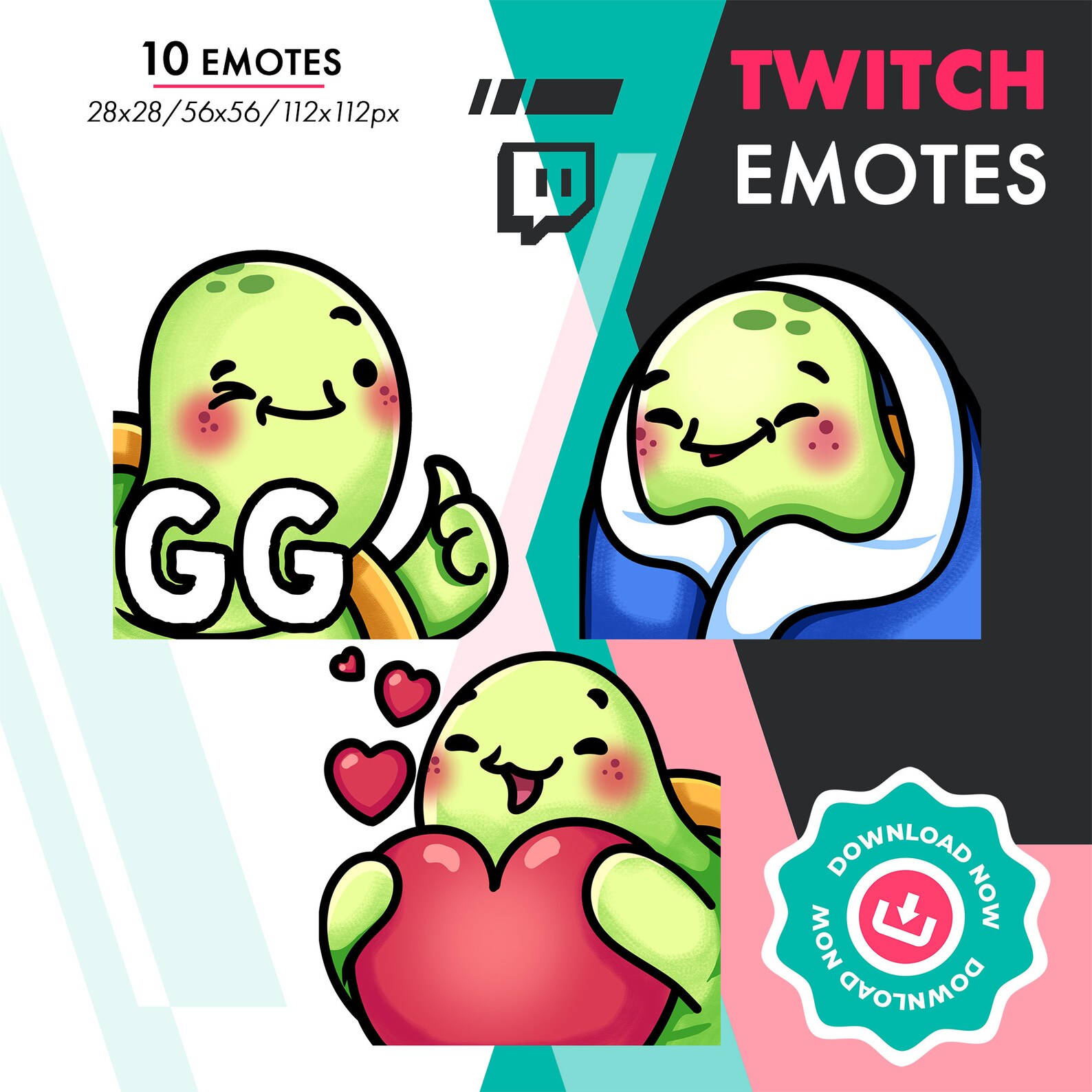 Twitch Turtle Emote Pack | Cute Tortoise RIP, GG, Hype Emote for Twitch ...