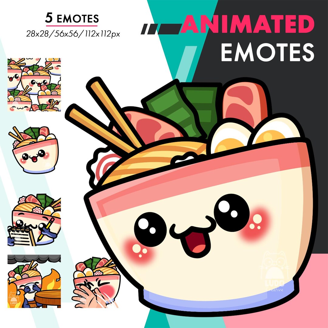 Animated Ramen Emotes Pack 4, 5 Cute Noodle Wiggle, Raid, This is Fine ...