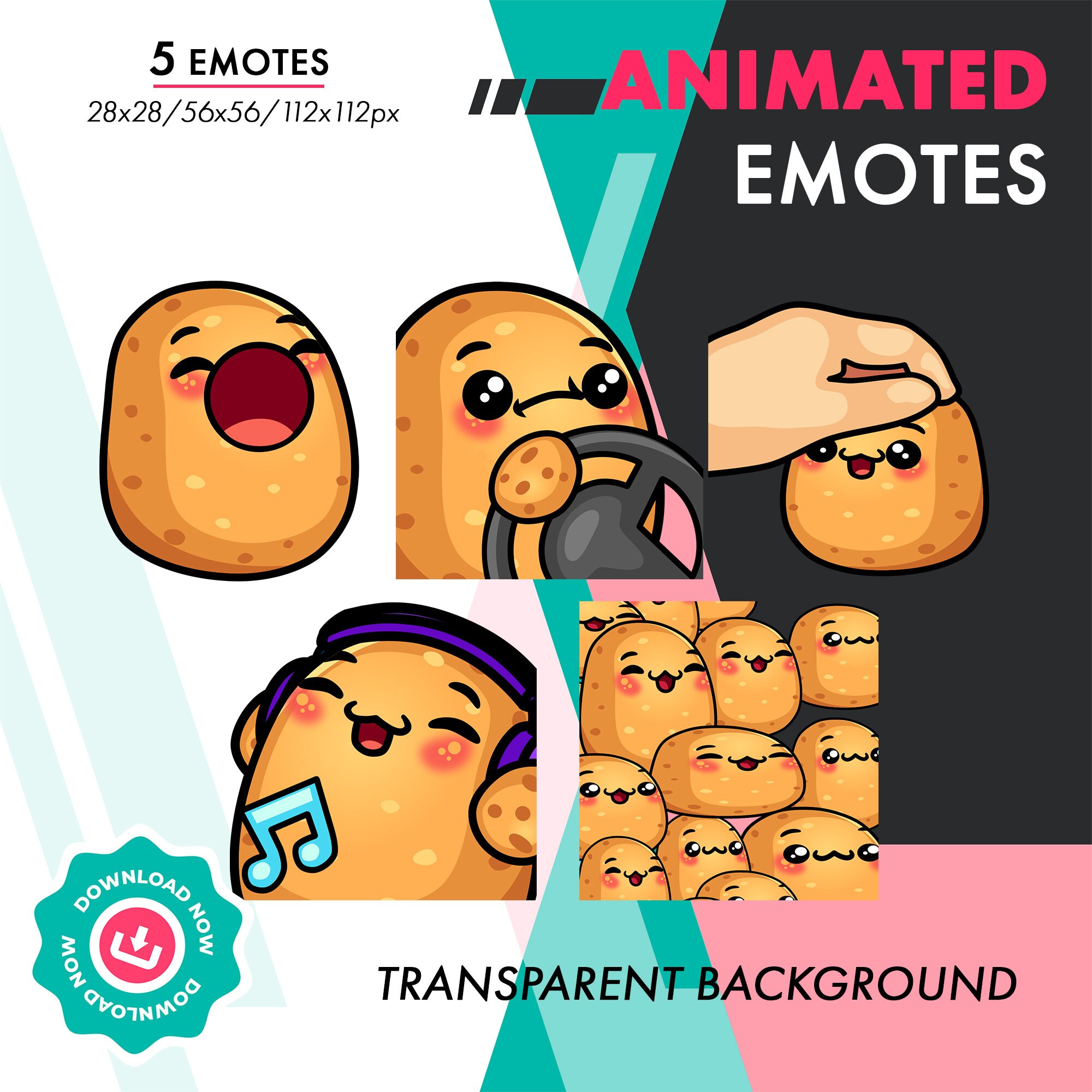 Animated Potato Emotes Pack 1, 5 Cute Potato Pop, Steer, Raid Emote Set ...