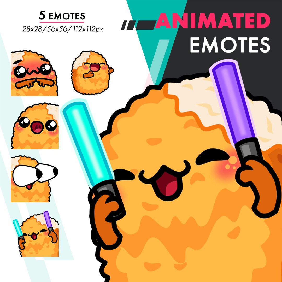 Animated Chicken Nugget Emotes Pack 6, 5 Cute Fried Chicken Glowing ...